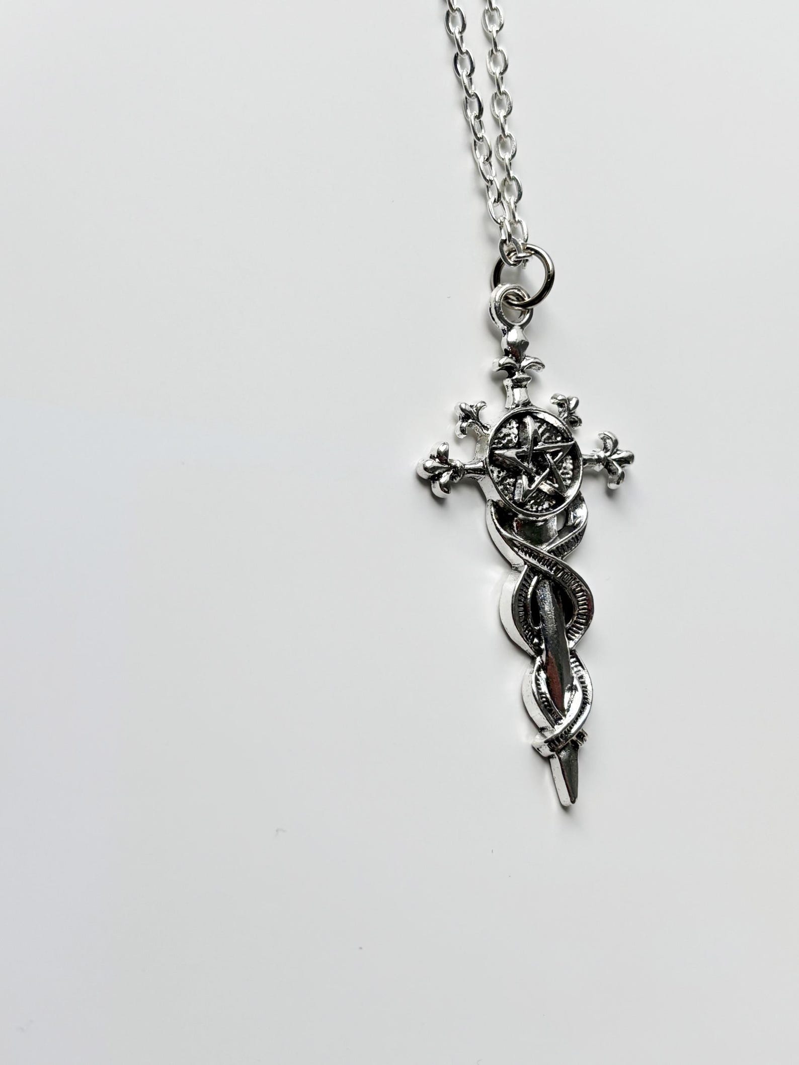 Pentagram Snake Sword Silver Necklace & Pendent | Emo Goth Alt Tattoo ...