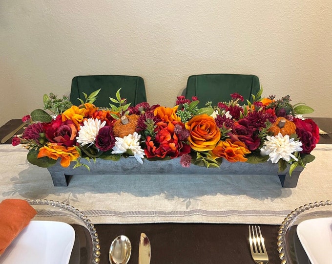 Orange Pumpkin Centerpiece, Rustic Fall Floral Decor, Thanksgiving ...