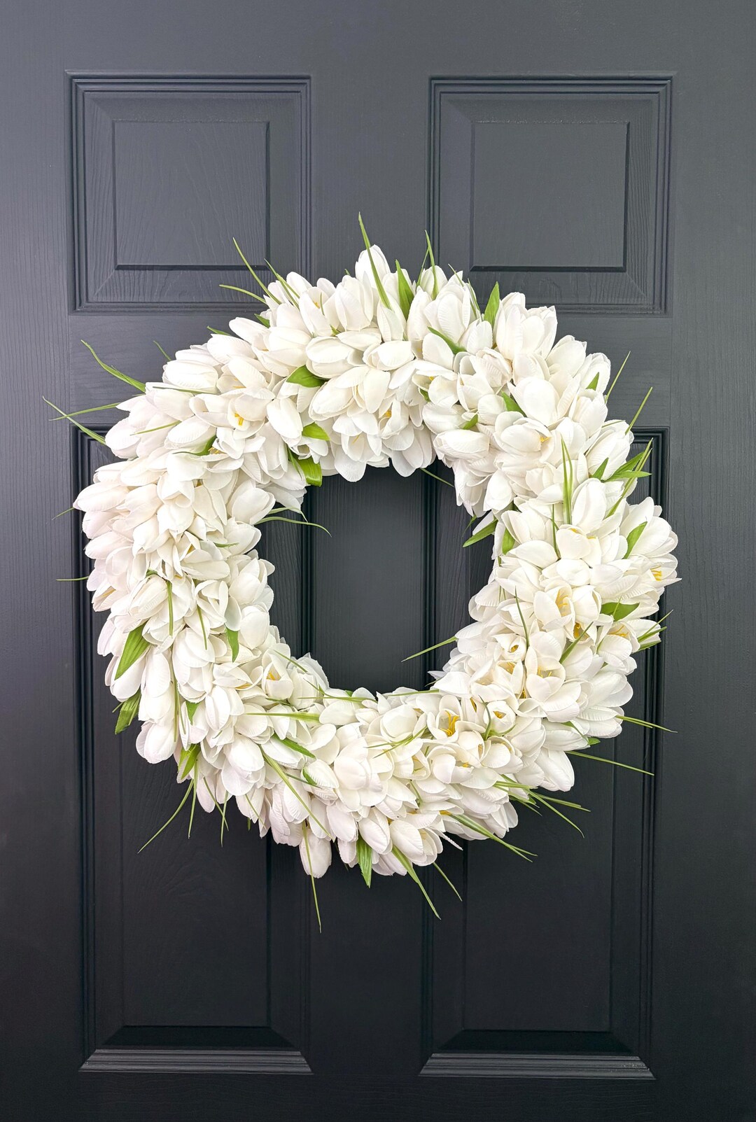 Mothers Day Gift, White Tulip Wreath, Modern Spring Door Hanger, Bridal ...
