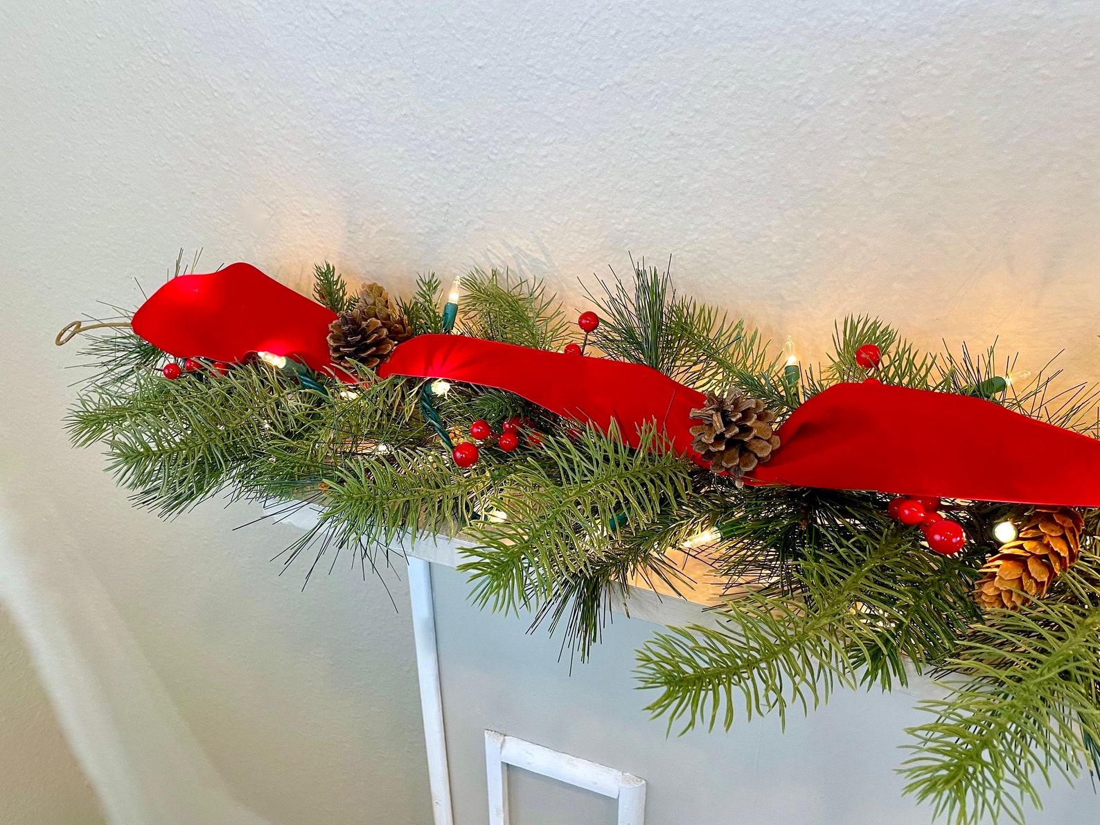 Red Velvet Christmas Garland, Faux Pine Prelit Holiday Garland ...