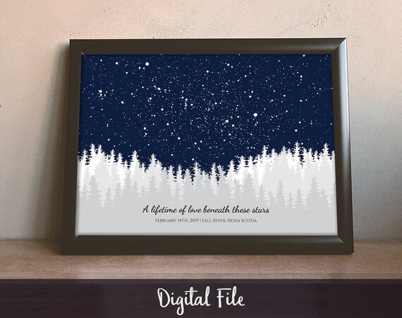 Star Map Night Sky Forest Treeline Evergreen Trees Gift - Etsy