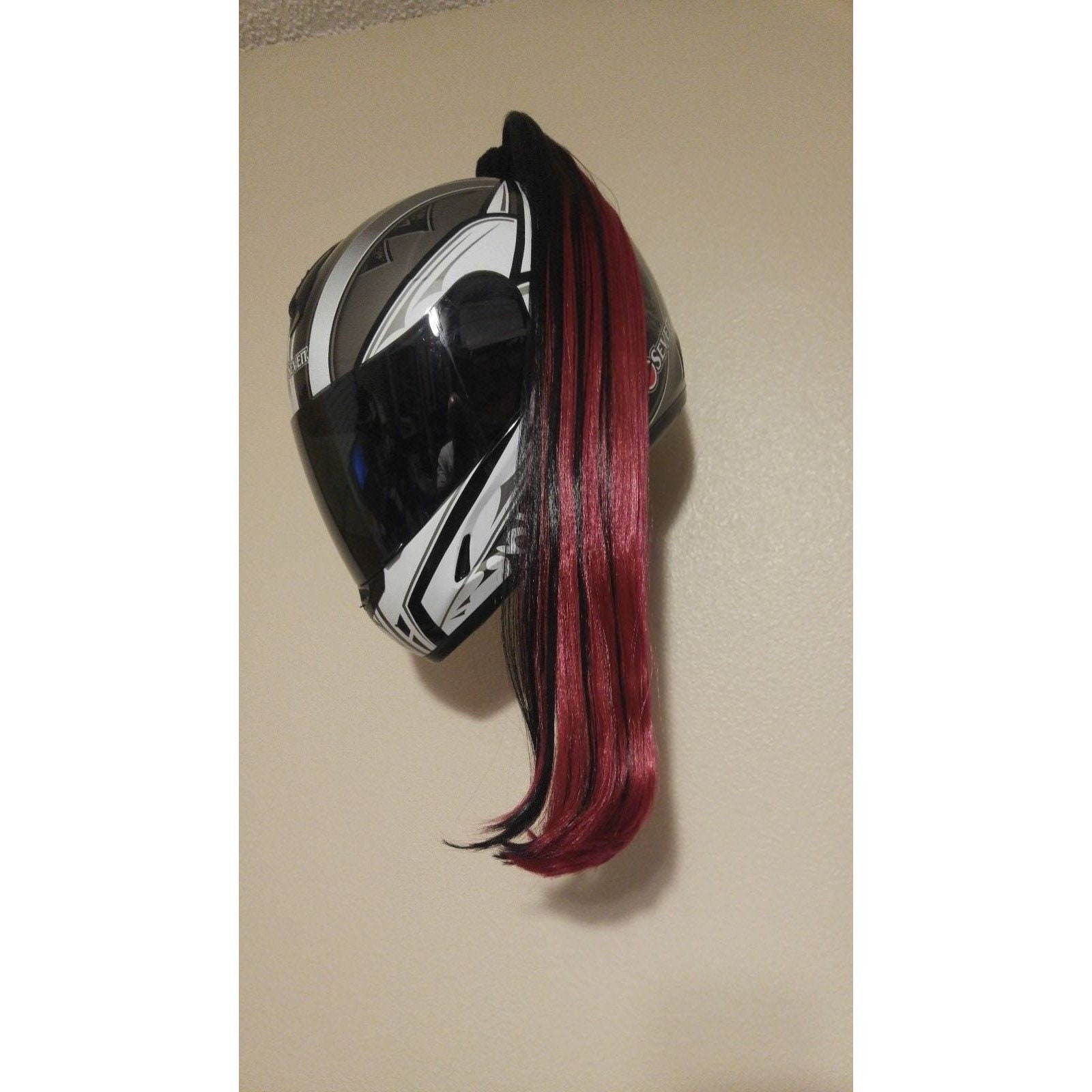 Two Color HELMET PONYTAIL Black & Burgundy ..motorcycle, Skate, Bike ...