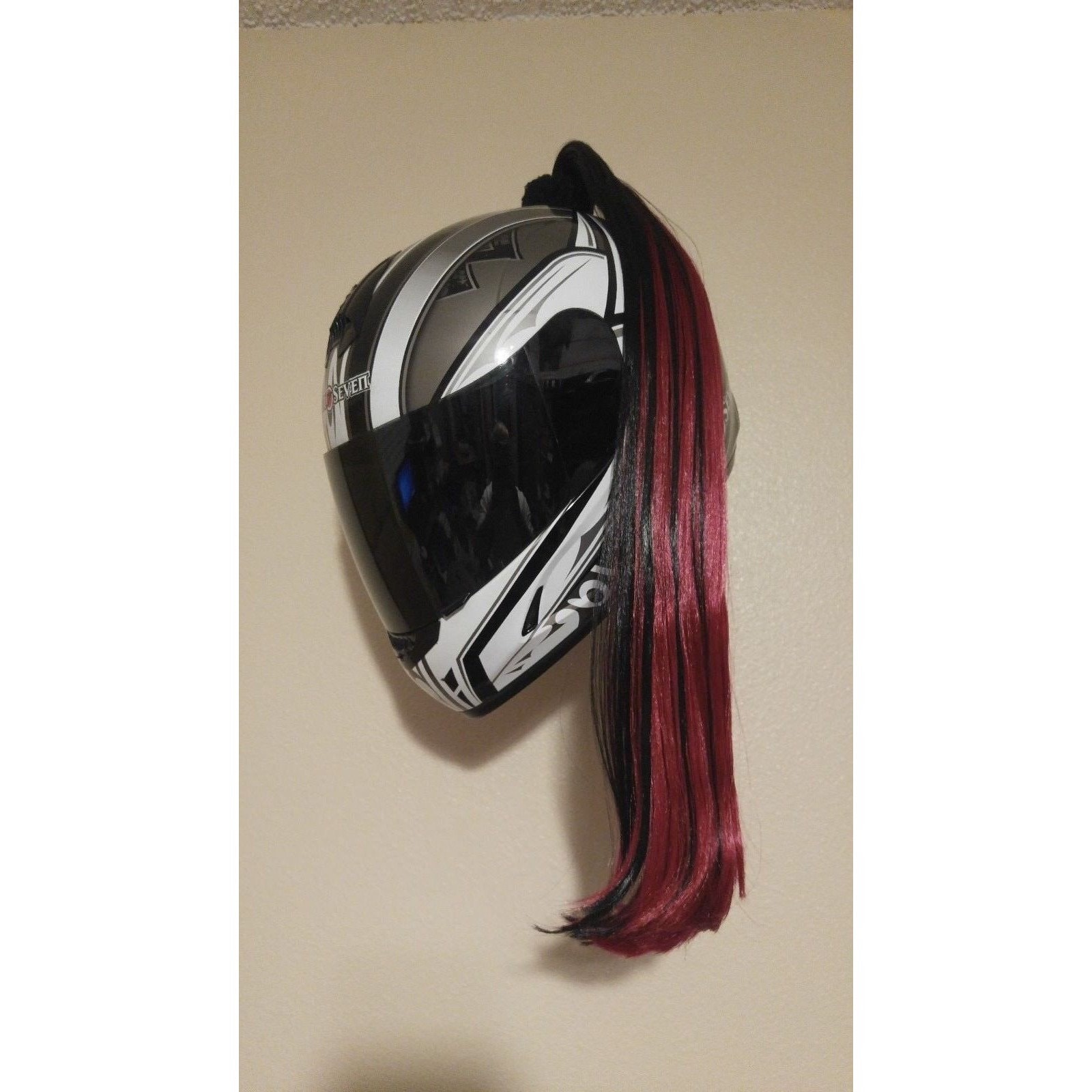 Two Color HELMET PONYTAIL Black & Burgundy ..motorcycle, Skate, Bike ...