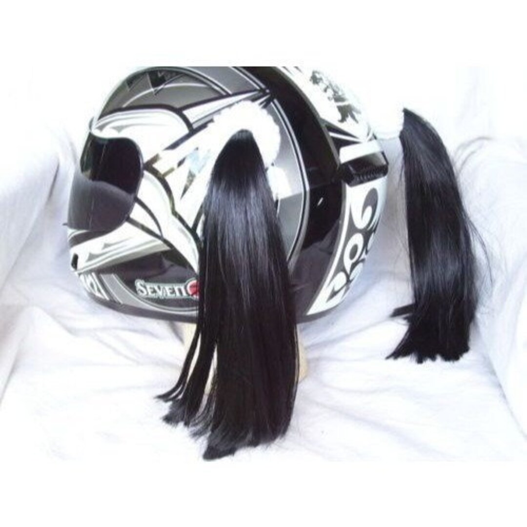 BLACK Helmet Pigtails..(pair) Motorcycle, Bike, .helmet Hair 14" Each ...