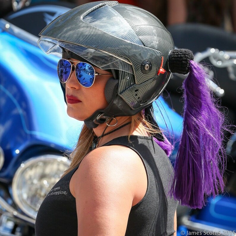 BLACK Helmet Pigtails..(pair) Motorcycle, Bike, .helmet Hair 14" Each ...