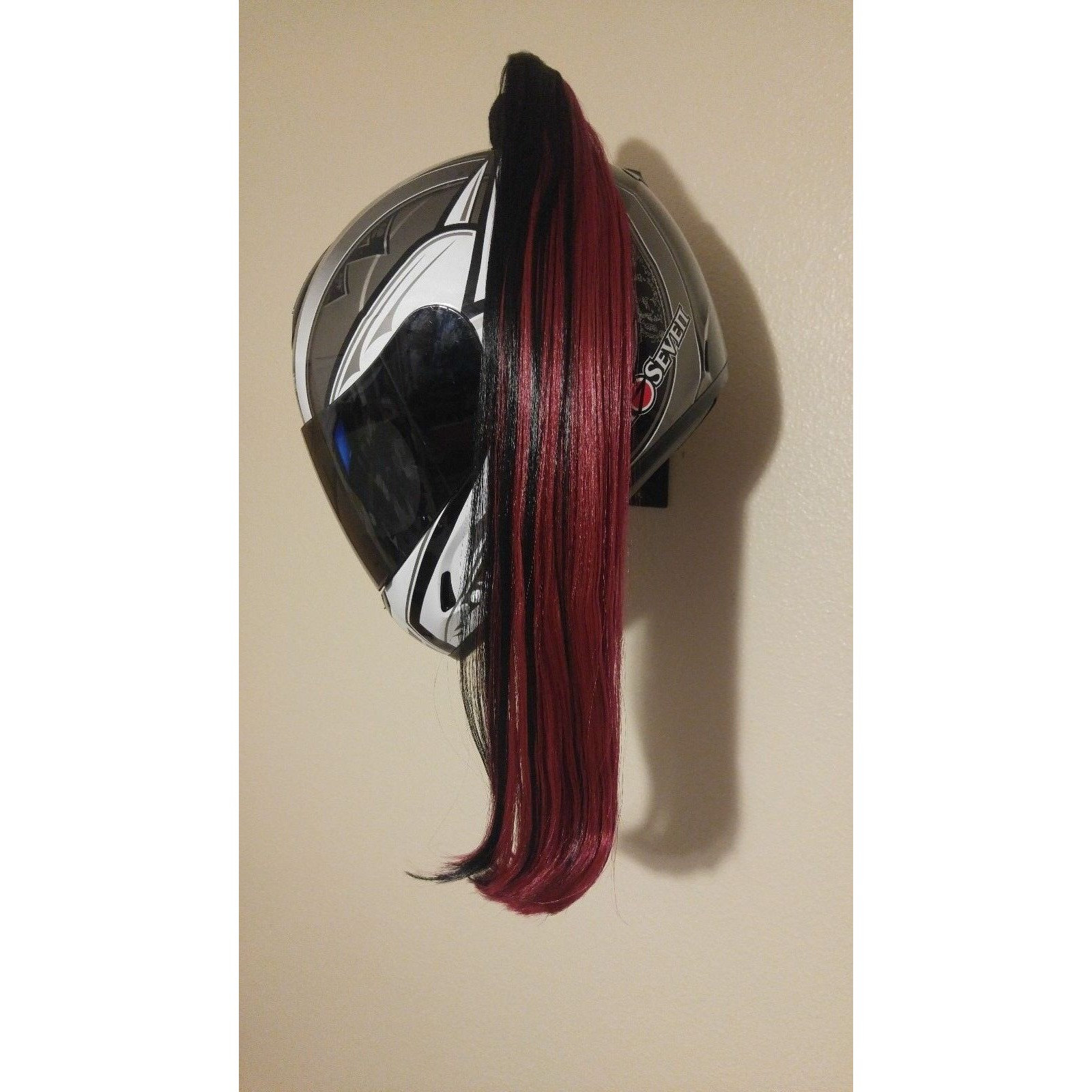 Two Color HELMET PONYTAIL Black & Burgundy ..motorcycle, Skate, Bike ...