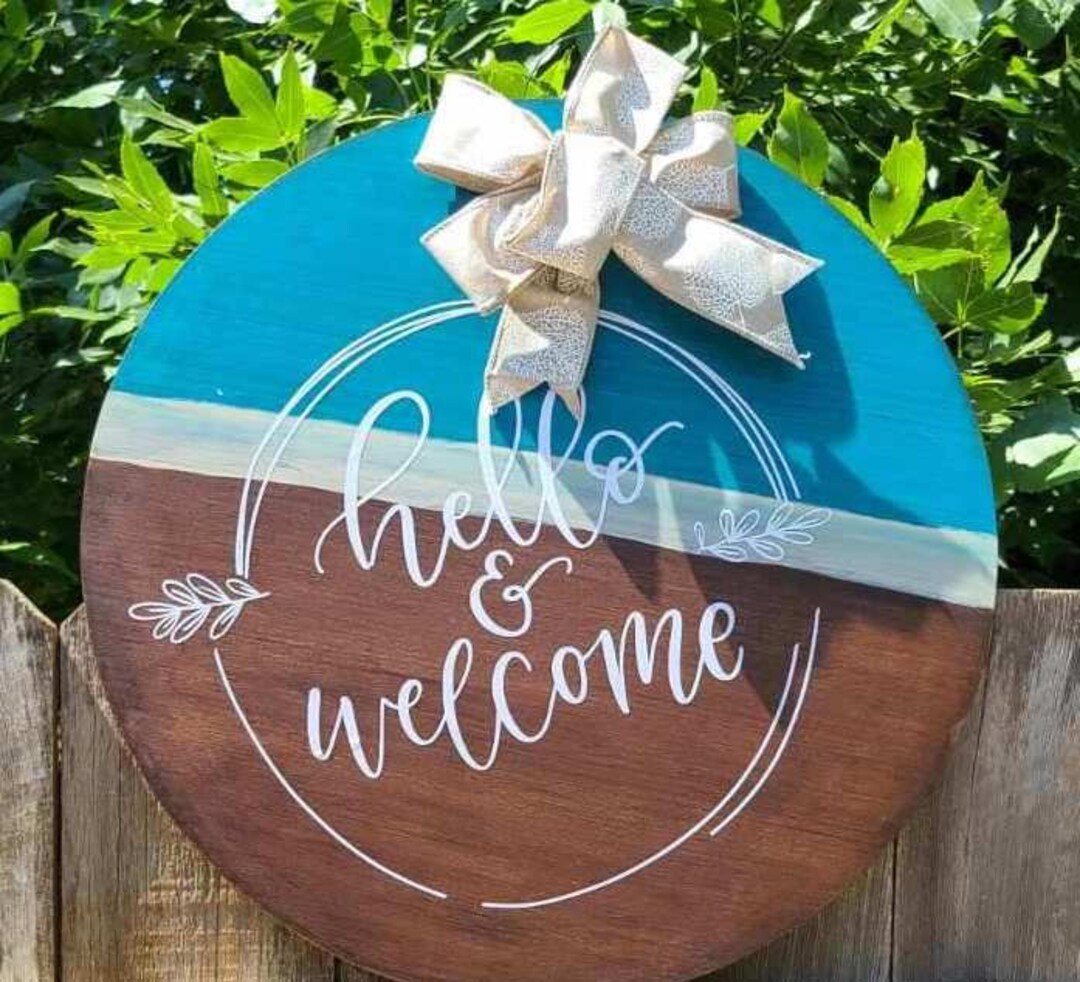 Welcome Sign | Round Door Hanger | Hello and Welcome| Door Decor - Etsy