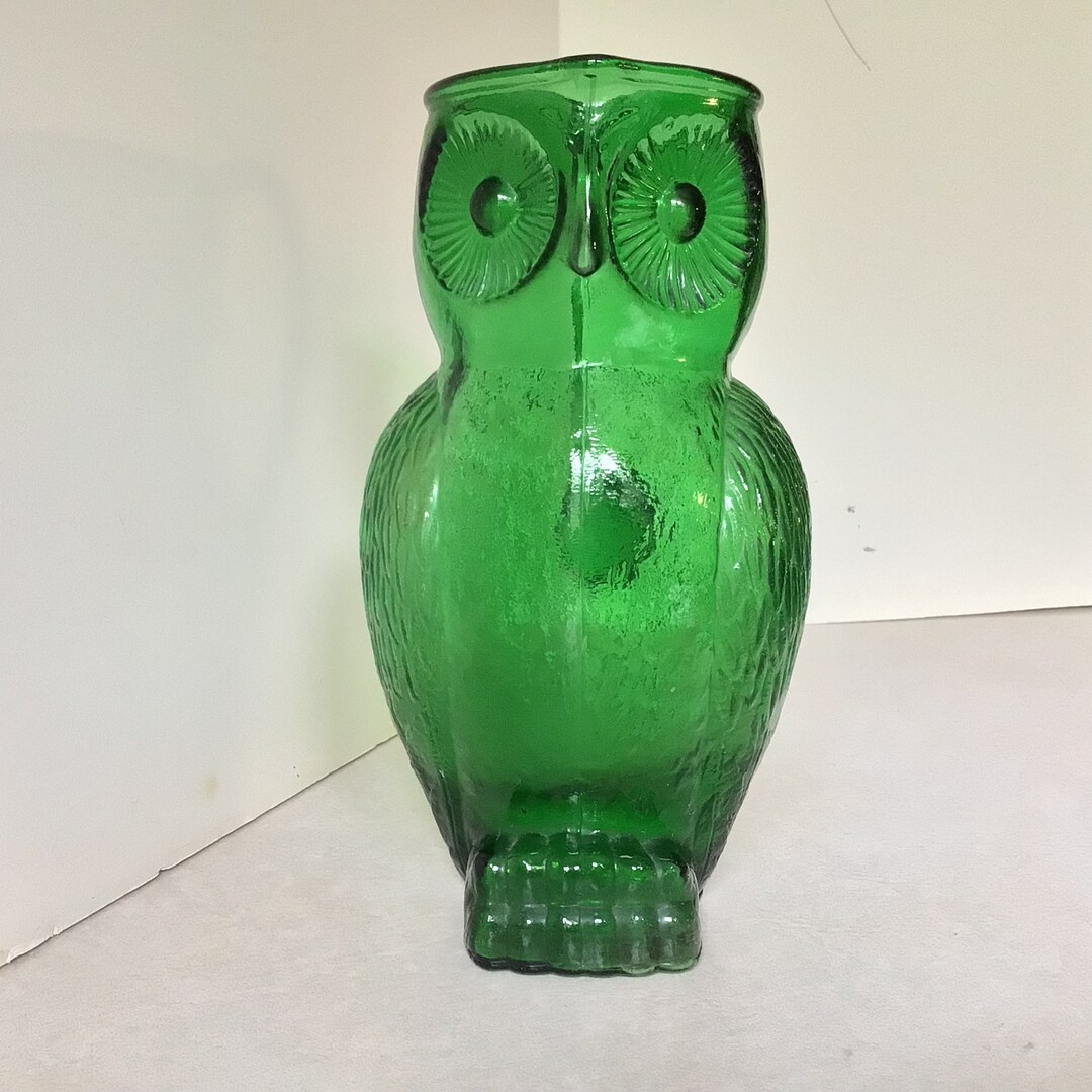Vintage Green Glass Owl Pitcher Vintage Pitcher Vintage Decanter Glass Owl Rare Etsy