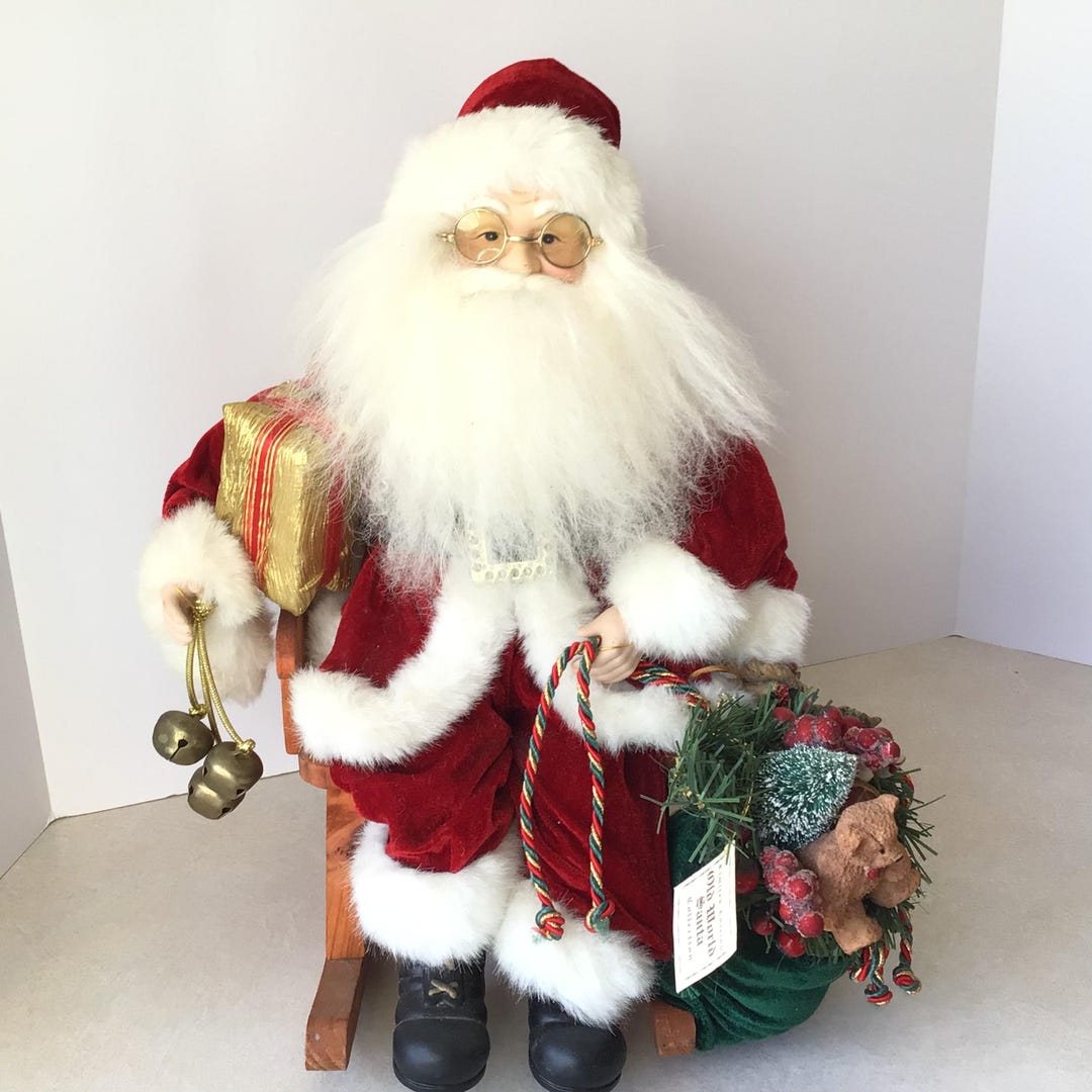 Traditional Seated Santa Claus With Rocking Chair Gift Sack and Bells ...