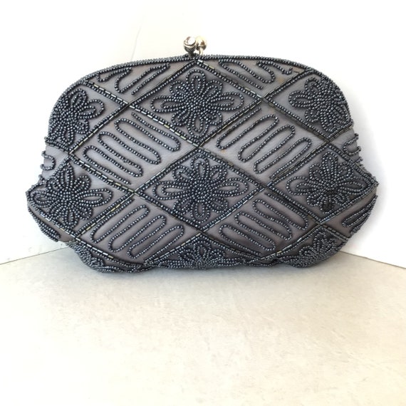 Vintage Debbie Hand Beaded Evening Bag In Blue - Gem