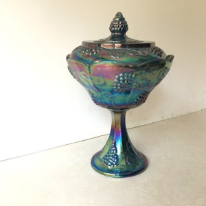 Vintage Indiana Carnival Glass Harvest Grape Tiara Lidded Footed ...