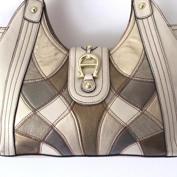 Etienne Aigner RARE Large Leather Metallic Patchwork … - Gem