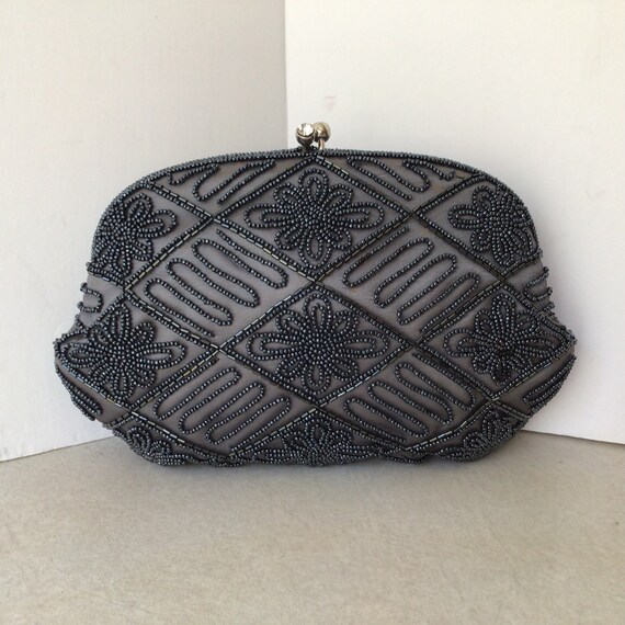Vintage Debbie Hand Beaded Evening Bag In Blue - Gem