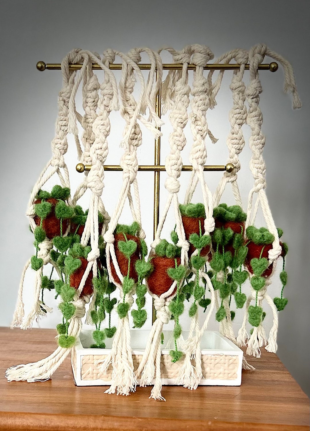 Wee Needle Felted and Macrame String of Hearts Plant Hanger for Rear ...