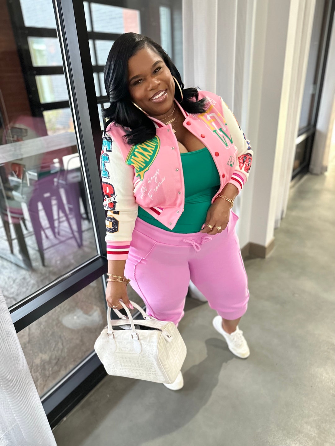 Crop Varsity Jacket ( Pink ) - Etsy