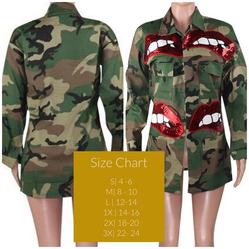 Womens Camo Shacket / Jacket W/sequin Lips - Etsy