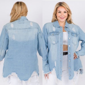Distressed Denim Shacket - Etsy