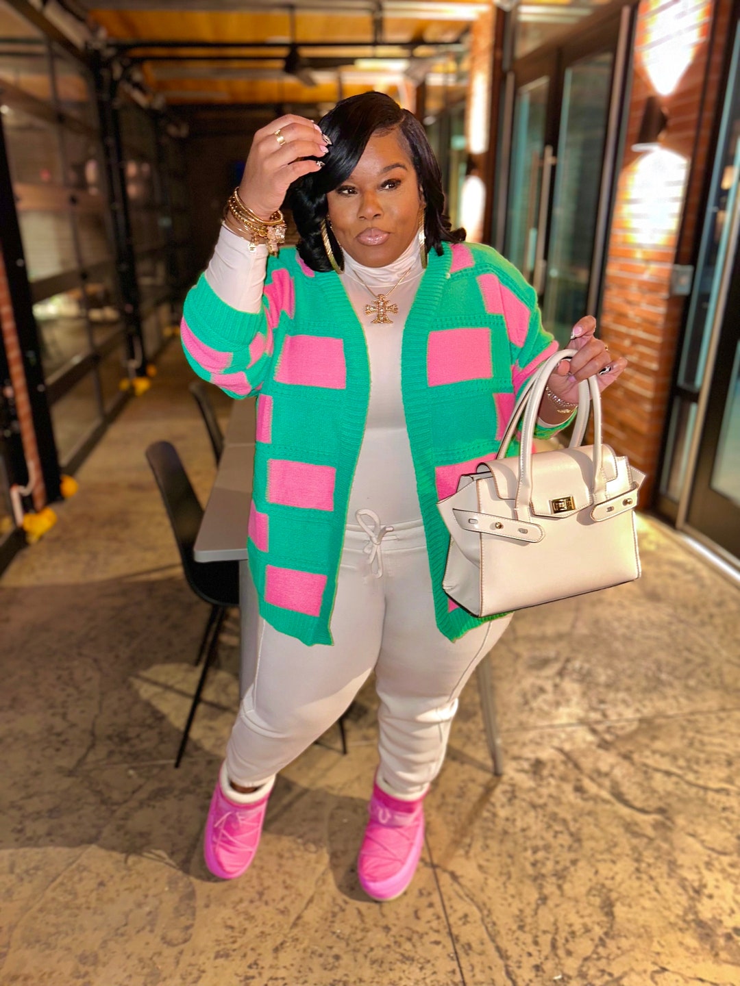 Pink Checkers Cardigan - Etsy