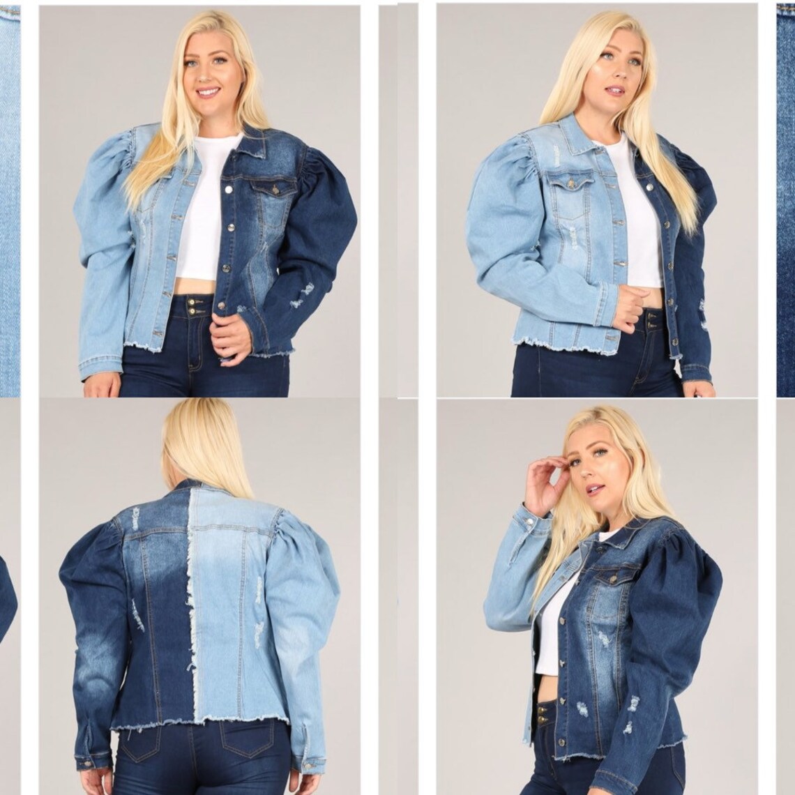 Half & Half Puff Sleeve Denim Jacket | Etsy