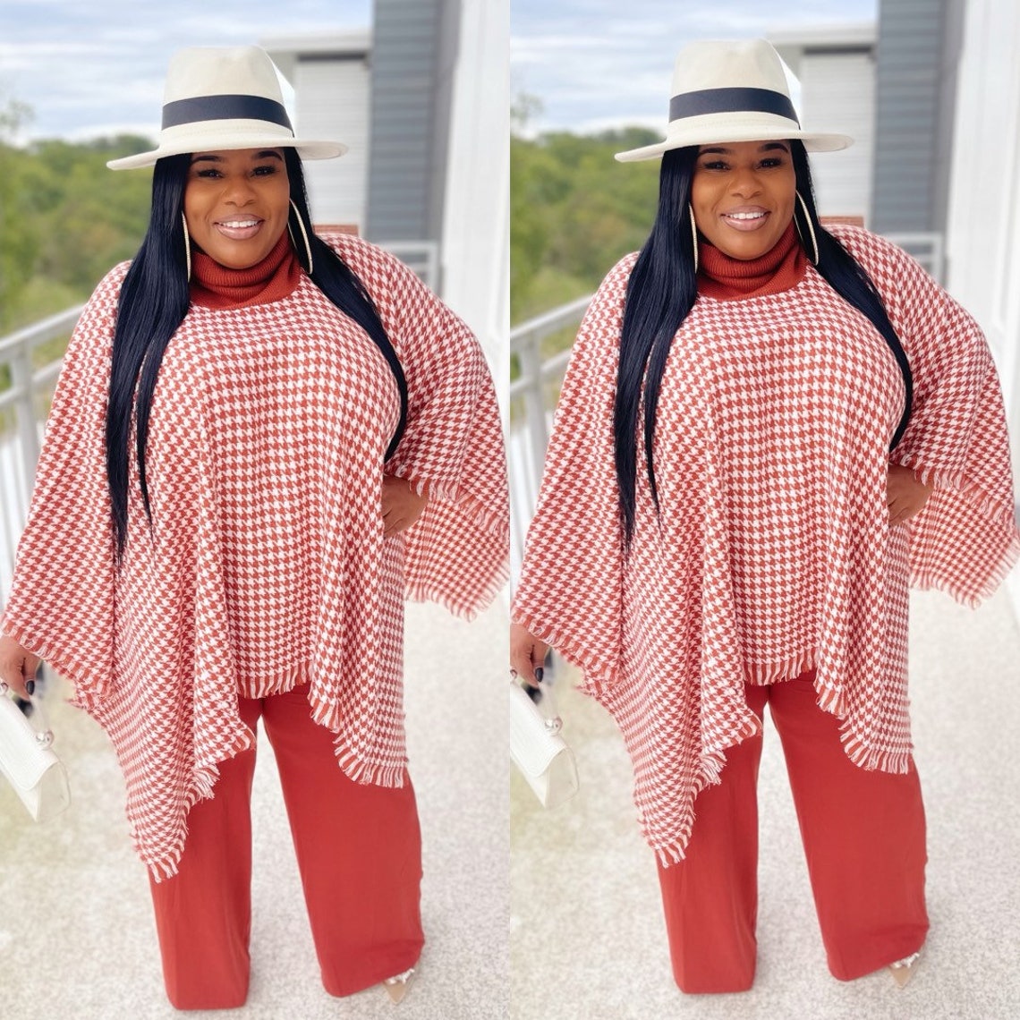 Rust Houndtooth Cape - Etsy