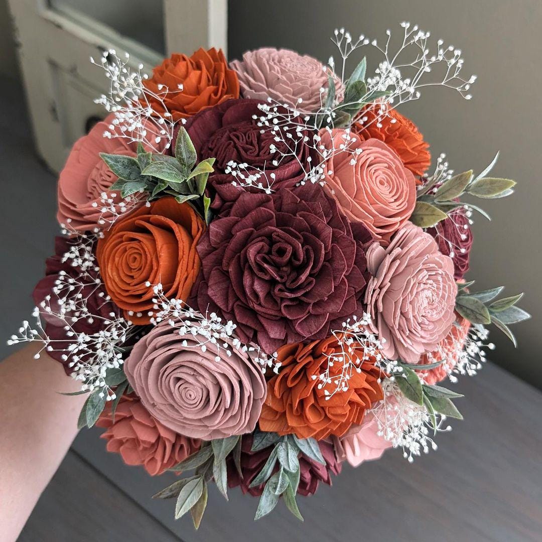 Burgundy, Rust, Dusty Rose, and Dark Coral Sola Wood Flower Bouquet ...