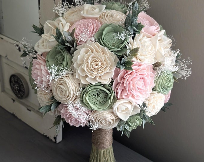 Sage and Blush and Gold Quinceañera Ramos, Bouquet, Sage and Blush ...