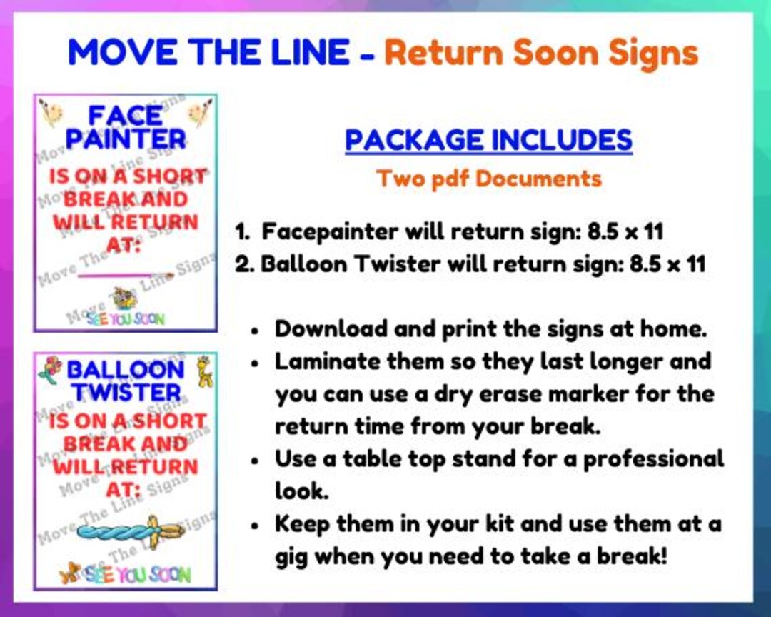 Facepainting & Balloon Twisting Taking a Break Sign Digital Download - Etsy