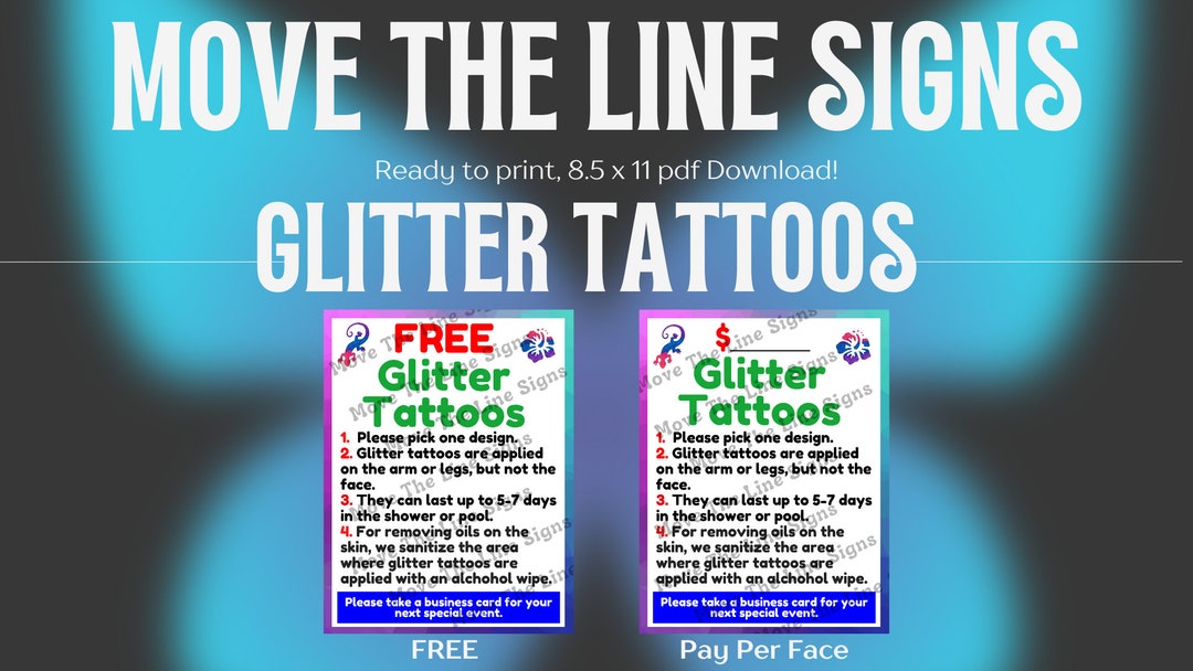 Glitter Tattoo Information Signs (FREE and Pay per Face Signs) 8.5 X 11 - Etsy