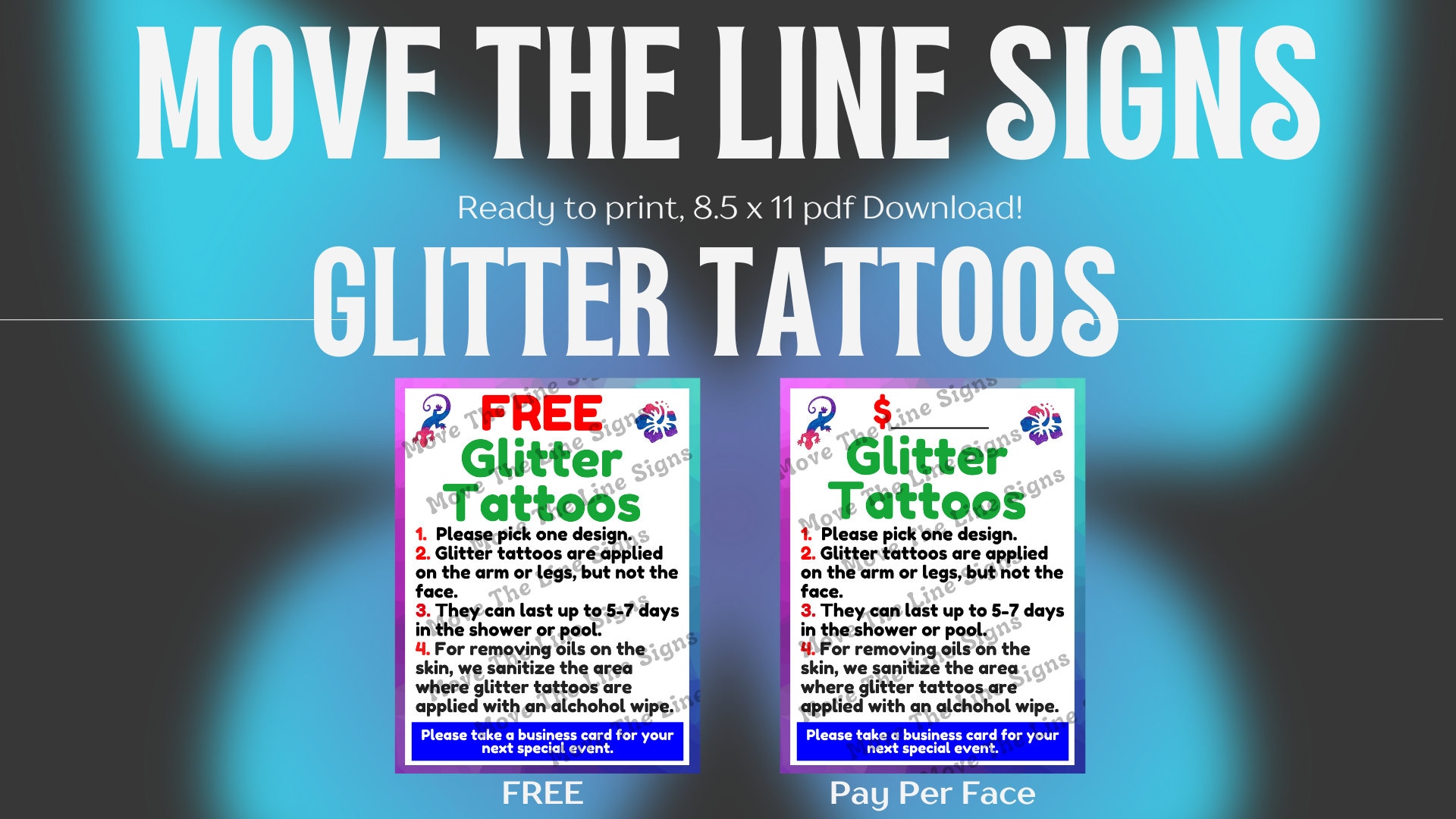 Glitter Tattoo Information Signs (FREE and Pay per Face Signs) 8.5 X 11 ...