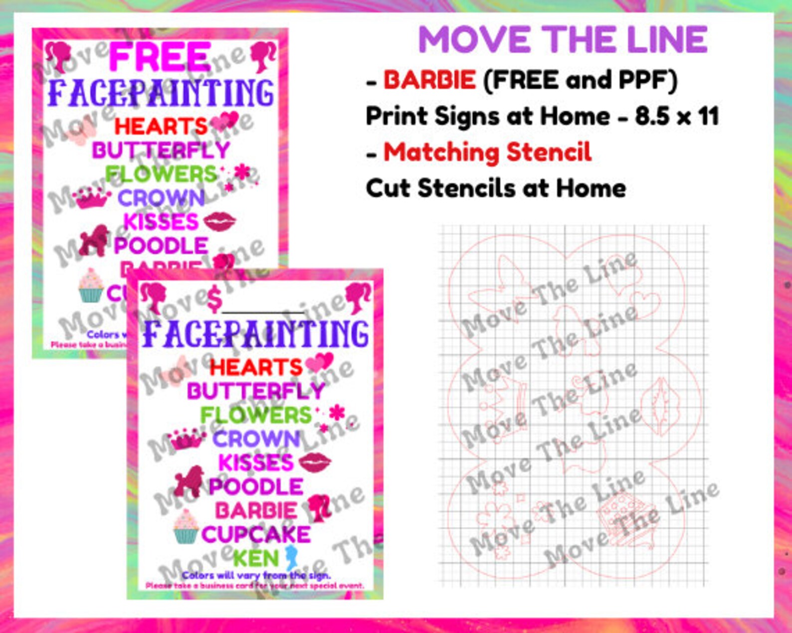 Barbie Facepainting Sign With Matching Stencils; Pdf and Svg Files - 8. ...