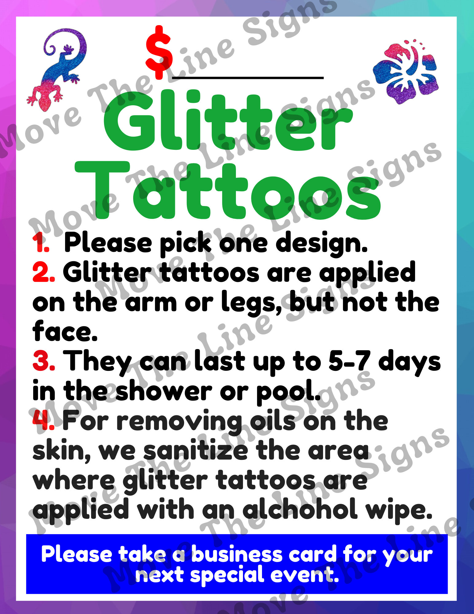 Glitter Tattoo Information Signs (FREE and Pay per Face Signs) 8.5 X 11 ...