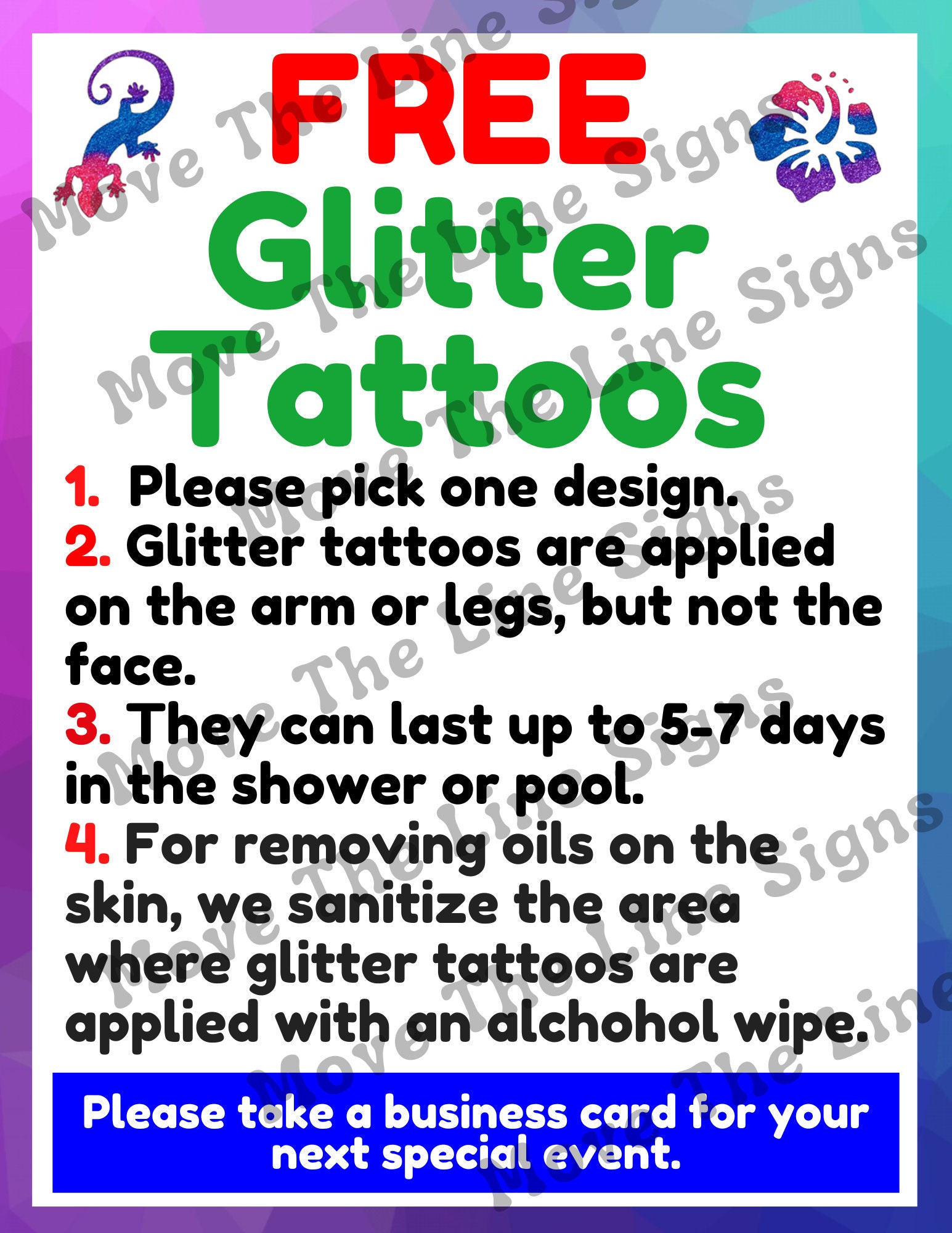 Glitter Tattoo Information Signs (FREE and Pay per Face Signs) 8.5 X 11 ...