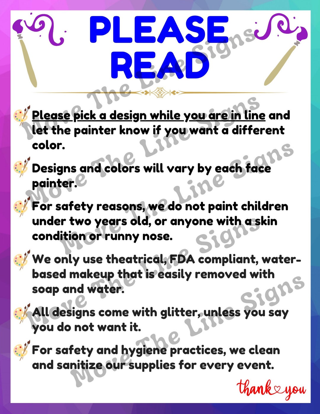 Facepainting Please Read Sign Digital Download - Etsy