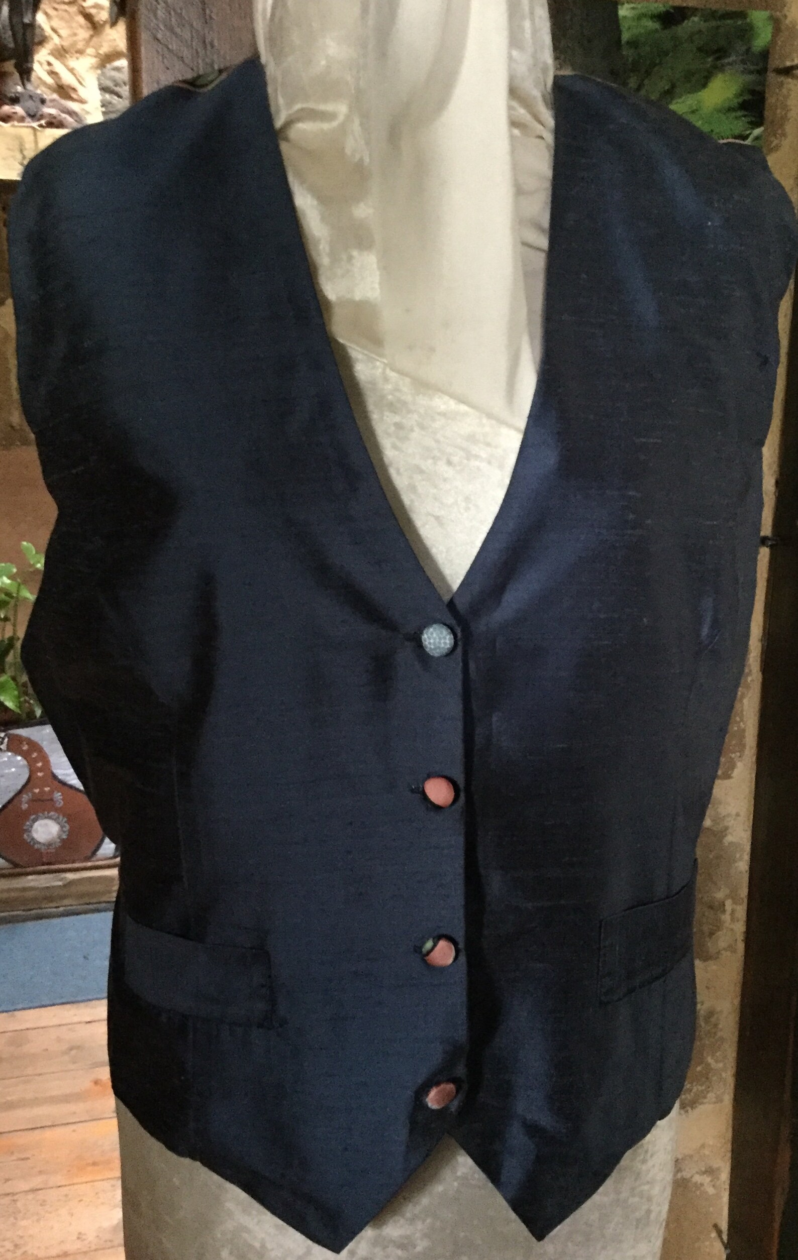 Thai Silk Waistcoat With Colour Coordinated Dye Design Printed Back ...