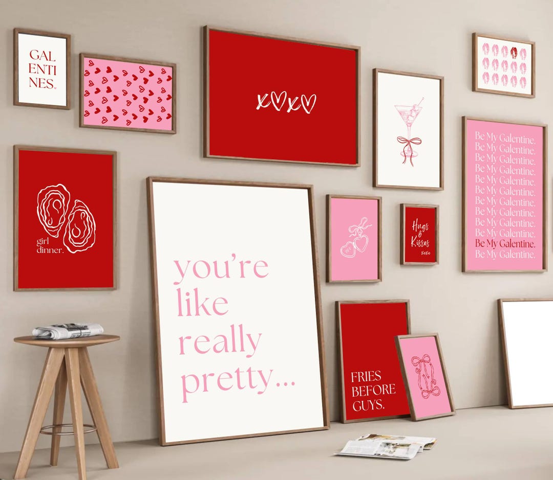 Valentines Day Decor Set 12 Printables, Galentine Party Decor, Retro ...