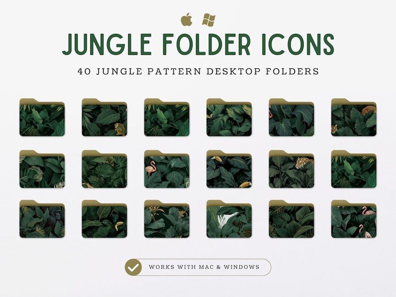 Windows and Mac Folder Icons Jungle Theme, Green Desktop Icons, Cozy ...