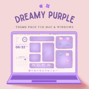 Dreamy Purple Desktop Wallpaper Set, Purple Desktop Organizer With ...