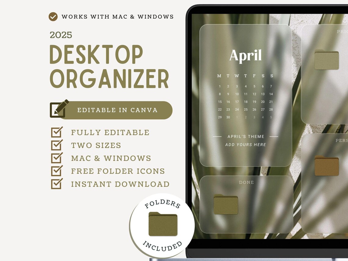 2025 Editable Desktop Organizer Wallpaper With Calendar, Customizable ...