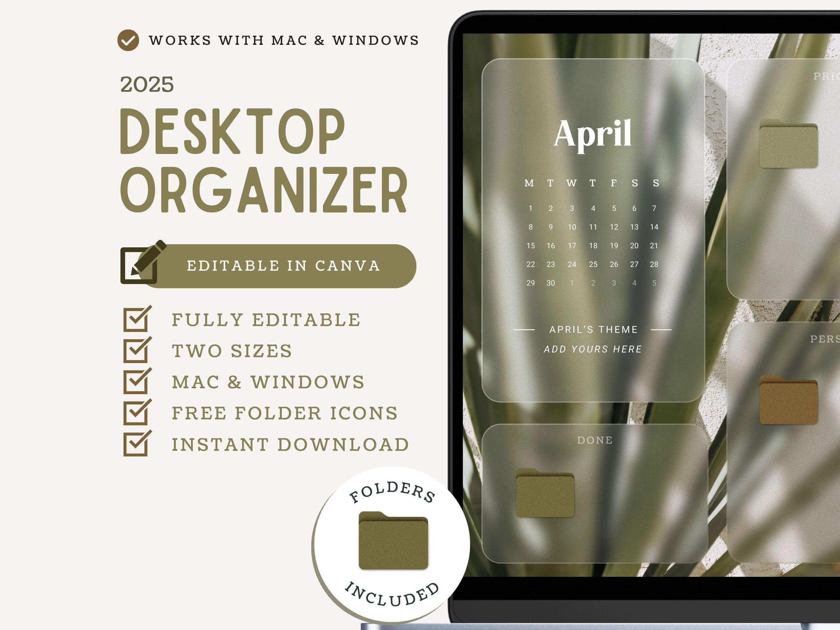 2025 Editable Desktop Organizer Wallpaper With Calendar, Customizable ...
