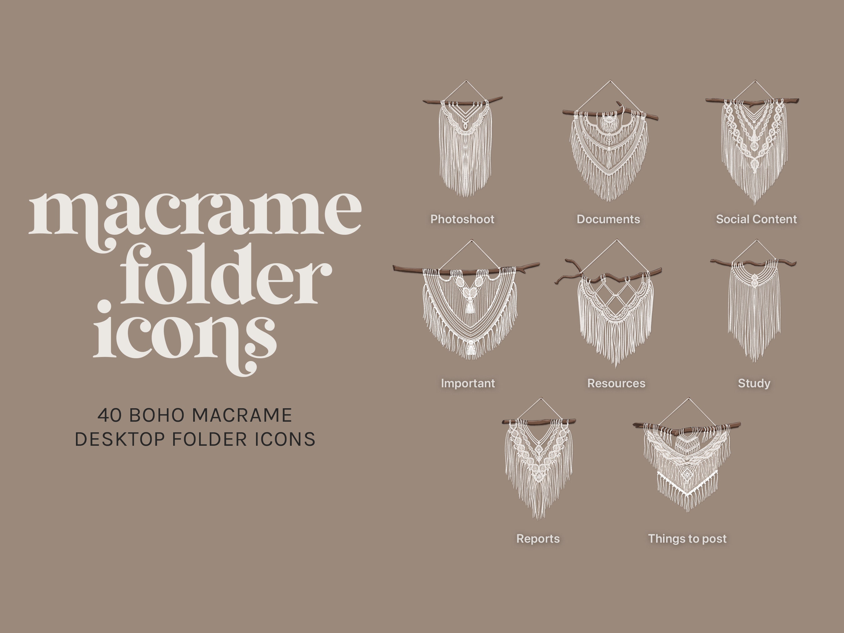 Boho Folder Icons for Mac and Windows Macrame Folders | Etsy