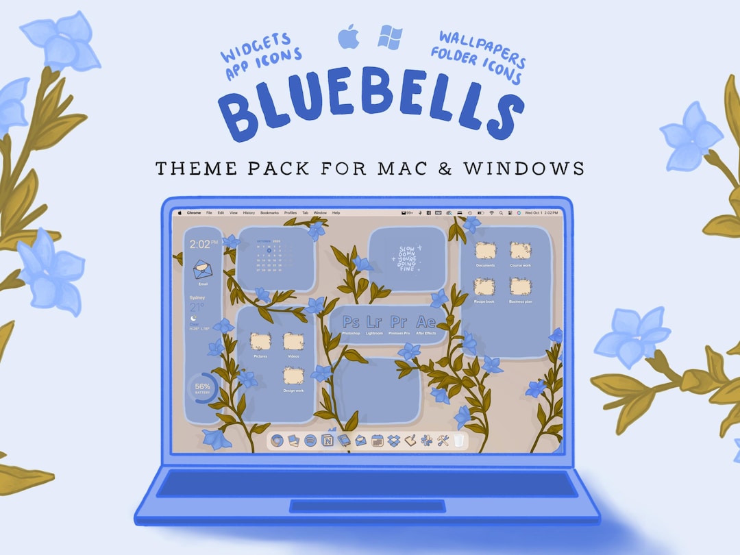 Desktop Wallpaper Set, Blue Desktop Organizer With Desktop App Icons ...