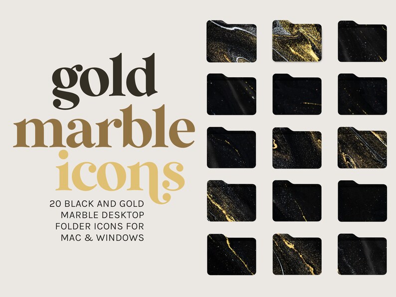 Dark Folder Icons for Mac and Windows Gold Marble Folders - Etsy
