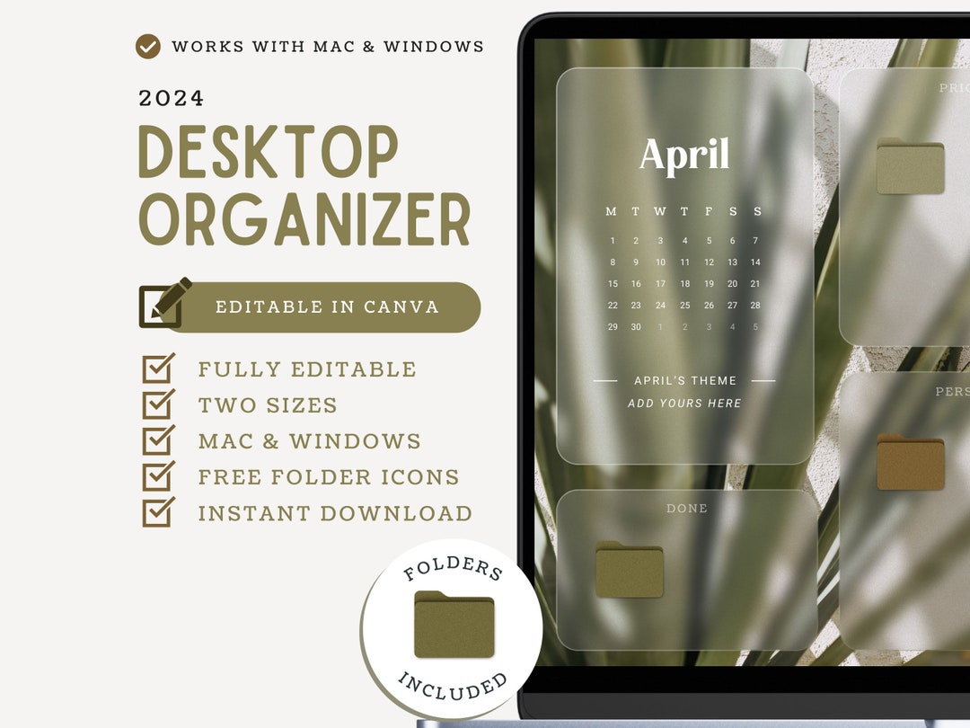 2024 Editable Desktop Organizer Wallpaper With Calendar Customizable ...