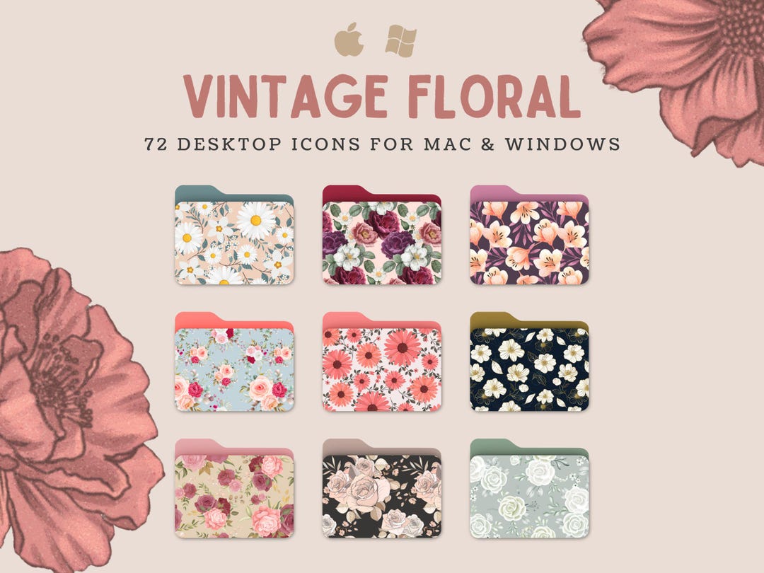 Aesthetic Folder Icons for Mac and Windows, Vintage Patterned Floral ...