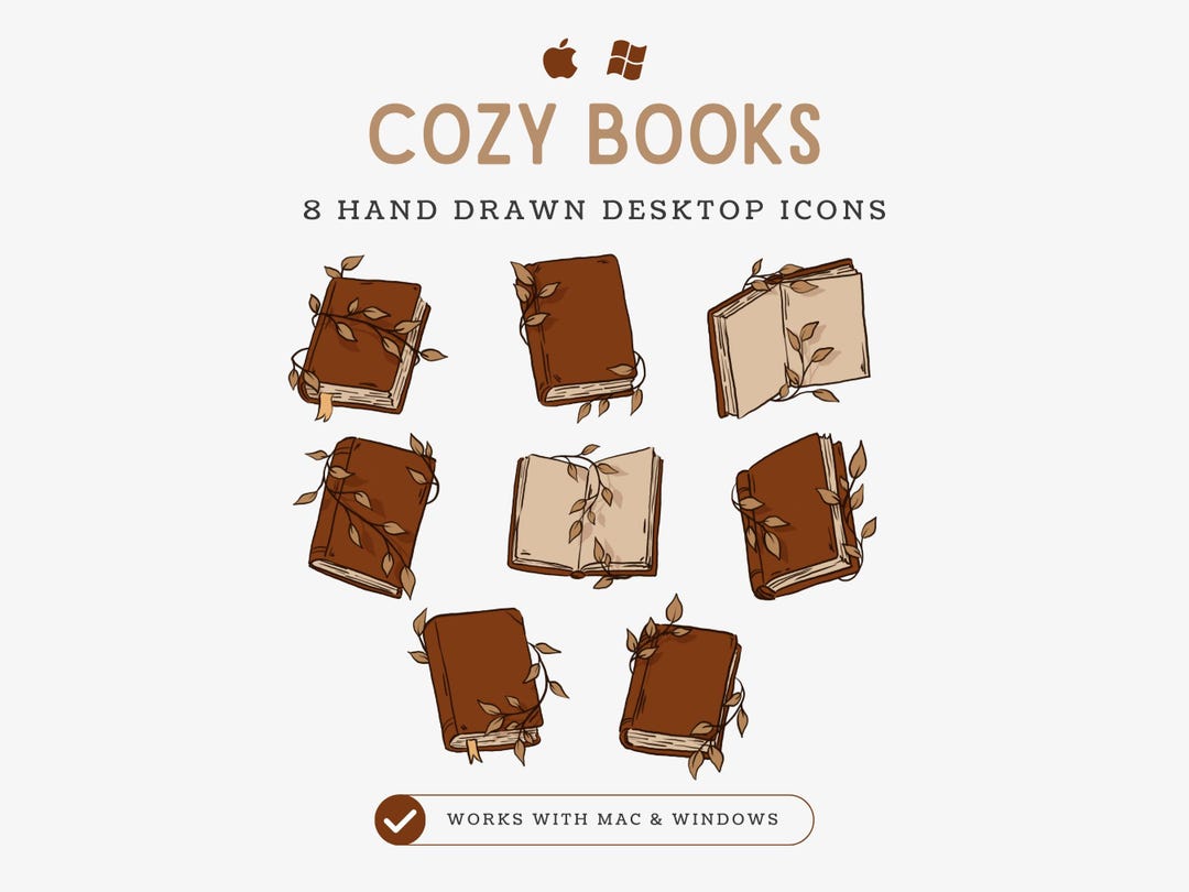 Cozy Book Desktop Icons, Desktop Icons Book Lover, Book Lover Icons ...