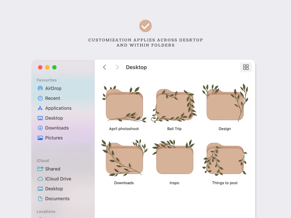 Cozy Hand Drawn Folder Icons, Boho Plants and Leaves, Desktop Folder ...
