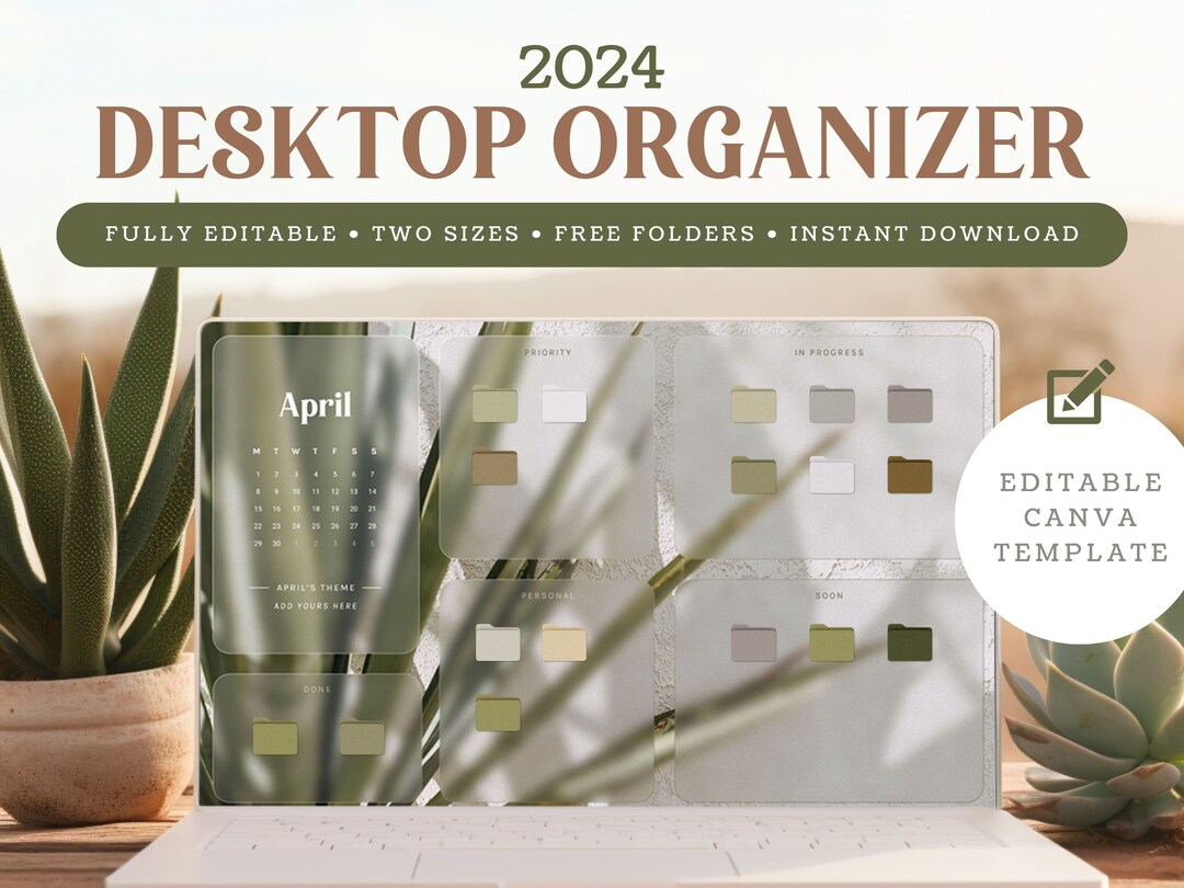 2024 Editable Desktop Organizer Wallpaper With Calendar Customizable ...