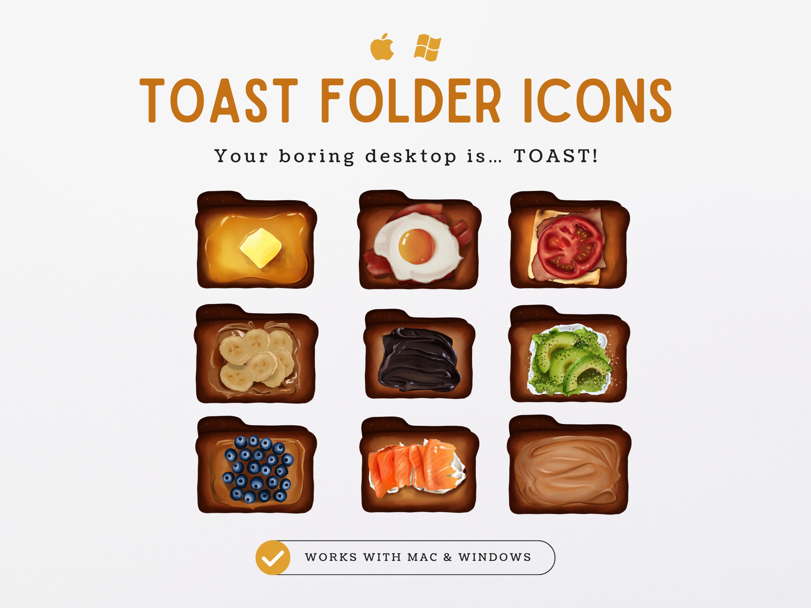 Toast Folder Icons for Mac and Windows » Cute Desktop Icons » PC Folder ...