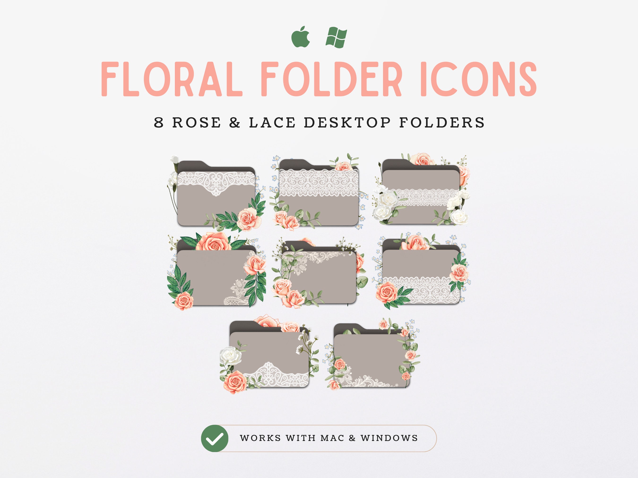 Floral Folder Icons for Mac and Windows » Lace and Roses Icons » Custom ...