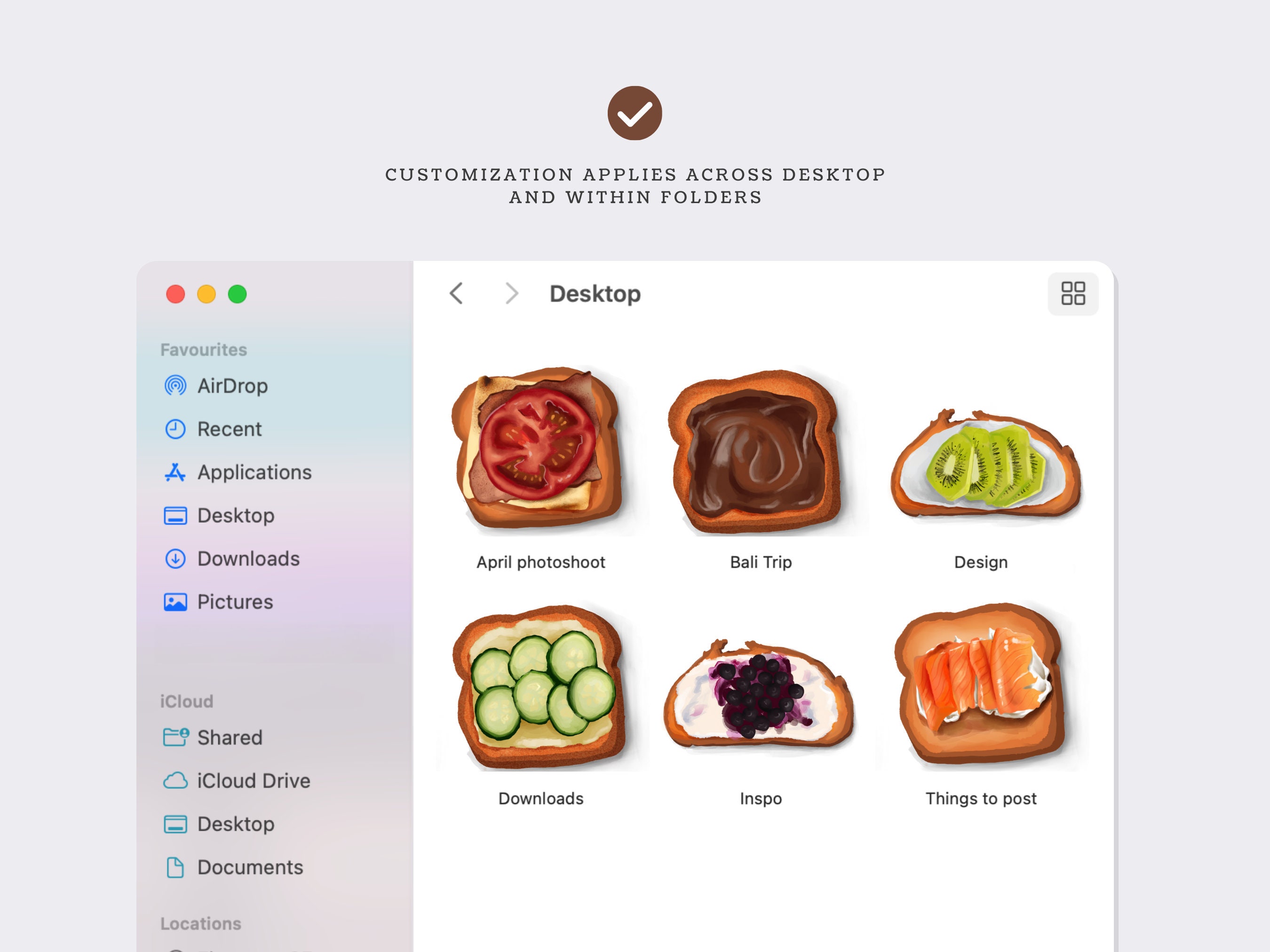 Cute Toast Folder Icons for Mac and Windows, Desktop Icons Kawaii ...